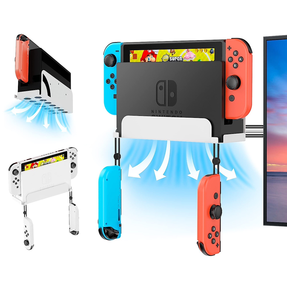 KUNSLUCK Wall Mount for Nintendo Switch/Switch OLED, White, Metal, 10 lb Weight Capacity