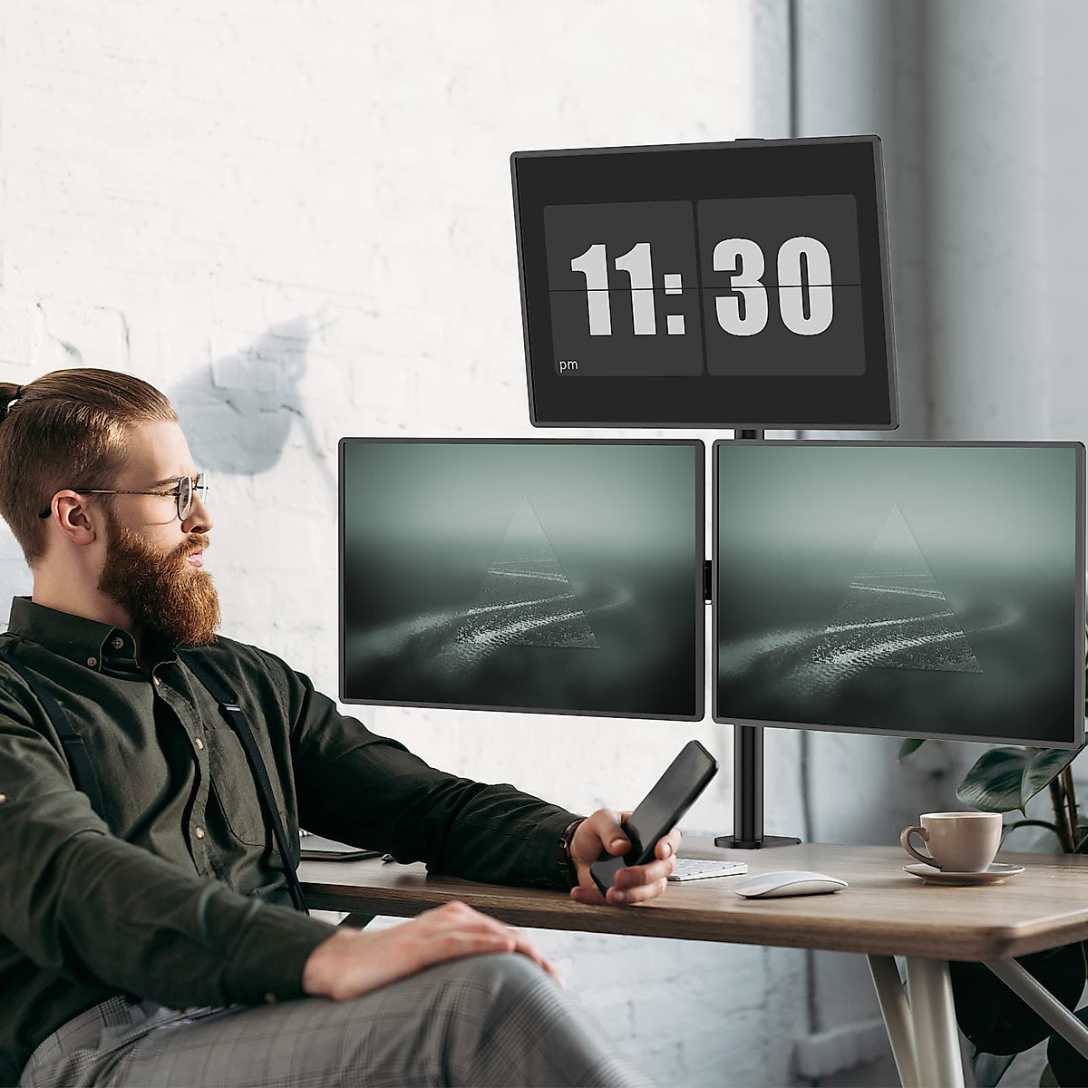 WALI Triple Monitor Desk Mount, Fully Adjustable Three Monitor Stand Fits 3 Screens up to 27 inch, 22 lbs, Weight Capacity per Arm (M003), Black