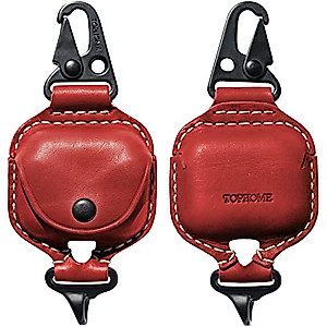TOPHOME AirPods 3 Case Cover Leather Case, Premium Genuine Leather Cover Compatible with AirPods 3rd Generation Case with Fine Copper Carabiner/Earbuds Accessories -Red
