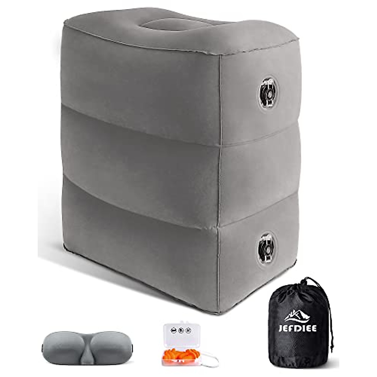 JefDiee Inflatable Travel Foot Rest Pillow, Kids Airplane Bed, Adjustable 3 Layers Height Leg Rest Pillow, Adults Travel Essentials Great for Airplane, Office, Home, Trains, Cars