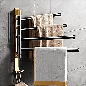 UXZDX Rotary Towel Rack Light Luxury Black Gold Punch-Free Bathroom Aluminium Activity Folding Organizer Shelf Hanging Wall Shelves (Color : 3, Size