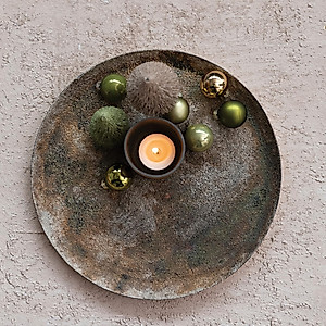Creative Co-Op Round Decorative Metal Tray, Distressed Pewter Finish