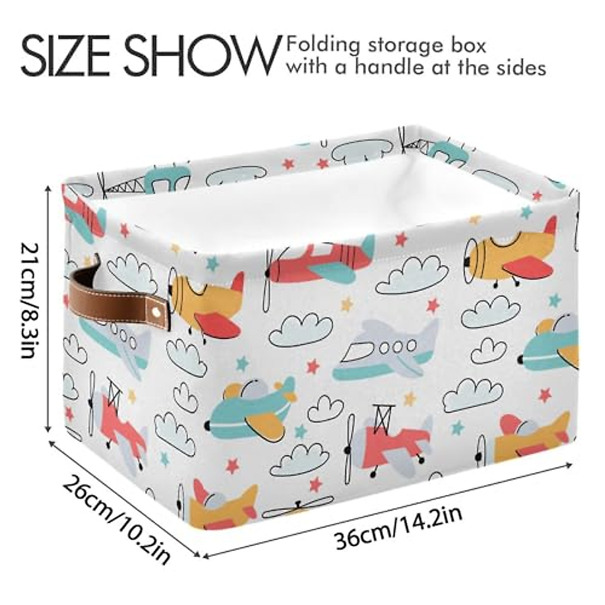 Cartoon Airplane Helicopter Storage Basket Bins Sturdy Toy Storage Organizer Bins Laundry Basket with Handles for Pet Books Clothes Makeup Nursery Closet Office,2 pcs