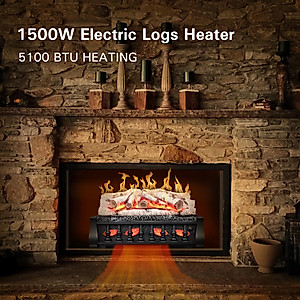 Havato Electric Fireplace Log Set Heater, 21" Vintage Design Portable Freestanding Fireplace Log Heater,Realistic Flames,Overheated Protection,Realistic Ember Bed for Home and Office,750W/1500W