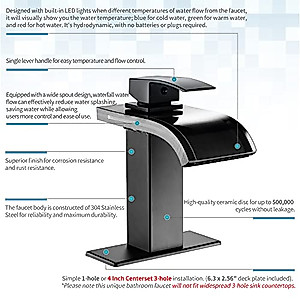 Y-Garhe LED Bathroom Faucet, Black Waterfall Bathroom Faucet, Newest Bathroom Faucet, Waterfall Bathroom Sink Faucet, Bathroom Faucets for Sink 1 Hole, 4 Inch Centerset Bathroom Faucet