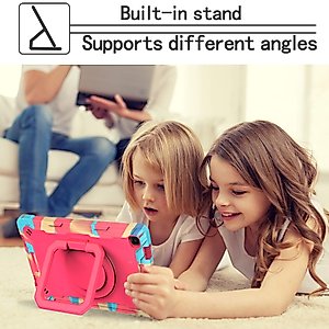 TDA Trading Case for Samsung Galaxy Tab A7 10.4" 2020 (SM-T500/ SM-T503/ SM-T505/ SM-T507) - Hybrid Shockproof 360 Rotating Multi-Functional Ring Stand Case with Shoulder Straps (Multicolor/Pink)