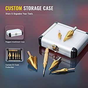 ZELCAN HSS 5PCS Titanium Spiral Grooved Step Drill Bit Set with Automatic Center Punch, Unibit Drill Bits Set for Sheet Metal with Aluminum Case, Multiple Hole Stepped up Bits for DIY Lovers