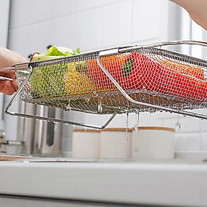 HALOU Sink Drain Basket Counter Dish Drainer Stainless Steel Telescopic Drain Basket Sink Drying Rack Expandable Dish Drainer Over