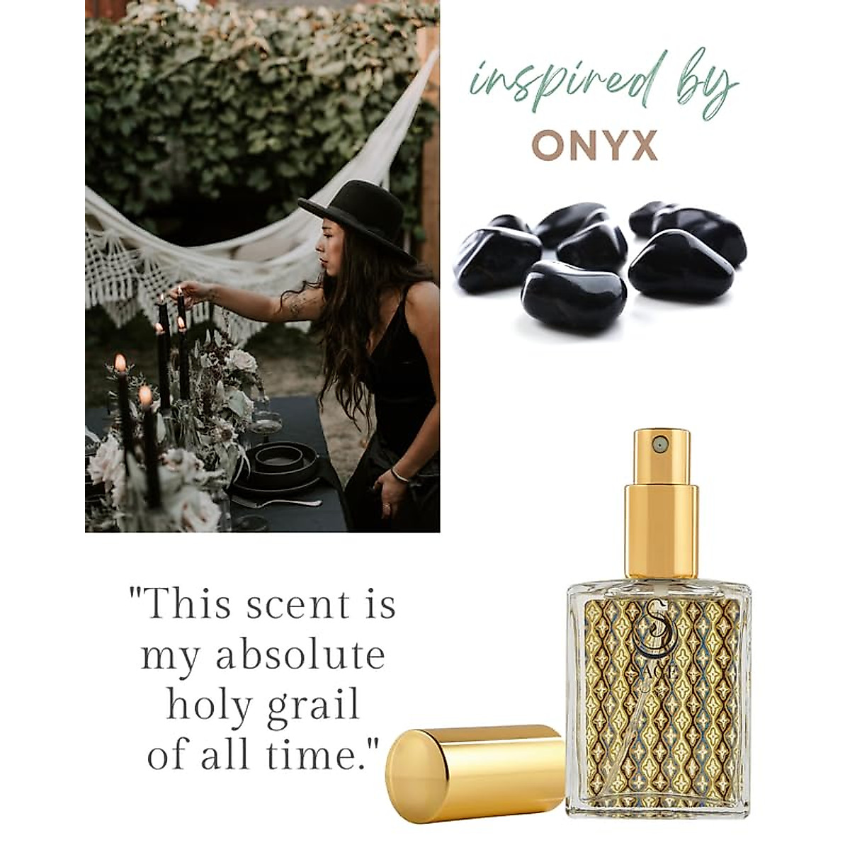 Onyx Organic Perfume Spray by Sage- 2 oz, Vegan & Cruelty-Free, Earthy Scent, Black Coconut, Vanilla, Oakmoss