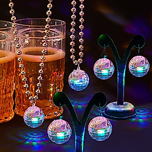Sasylvia 4 Set LED Disco Party Favors, 2 Pcs Disco Ball Necklaces 70s Disco Party Necklaces 2 Pairs Light up Disco Ball Earrings Disco Ball Accessories for Women Dance Supply Decor