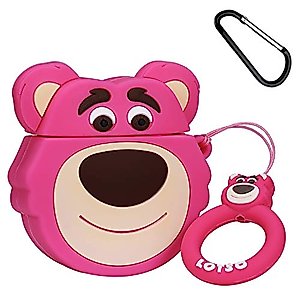 Sanyoo Compatible with Airpods 1/2 Case Soft Silicone, Cute 3D Cartoon Kawaii Animal Fun Funny Character Designer Skin Cover Air pods Case for Girls Kids Women Teens (Strawberry Bear)