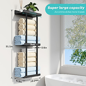 Towel Racks for Bathroom - Bathroom Towel Storage Rack Wall Mounted, Black Wall Towel Holder for Rolled Towels