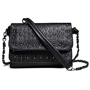 Freie Liebe Women Classic Black Skull Cross Body Bag Vintage Clutch Purse Shoulder Bag