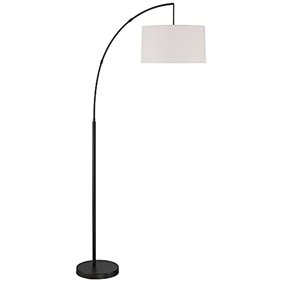 360 Lighting Cora Modern Industrial 72" Tall Arc Floor Lamp Standing with Smart Socket Black Metal White Linen Drum Shade for Living Room Reading Family Bedroom Office House Home Decor