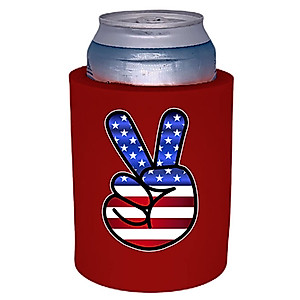 America Peace Sign Thick Foam Old School Can Coolie (Red)