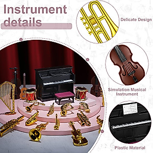24 Pcs Dollhouse Musical Instruments Miniature Violin Piano Trumpet Saxophone Electric Guitar Tiny Christmas Instruments Set for Party Gift Mini House Musical Room Succulent Garden (Black Piano)