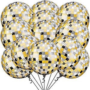 KatchOn, Huge Disco Ball Balloons -22 Inch, Pack of 12 | Black And Gold Disco Balloons for Disco Party Decorations | 360 Degree 4D Sphere Disco Balloons | Graduation Decorations Class of 2024
