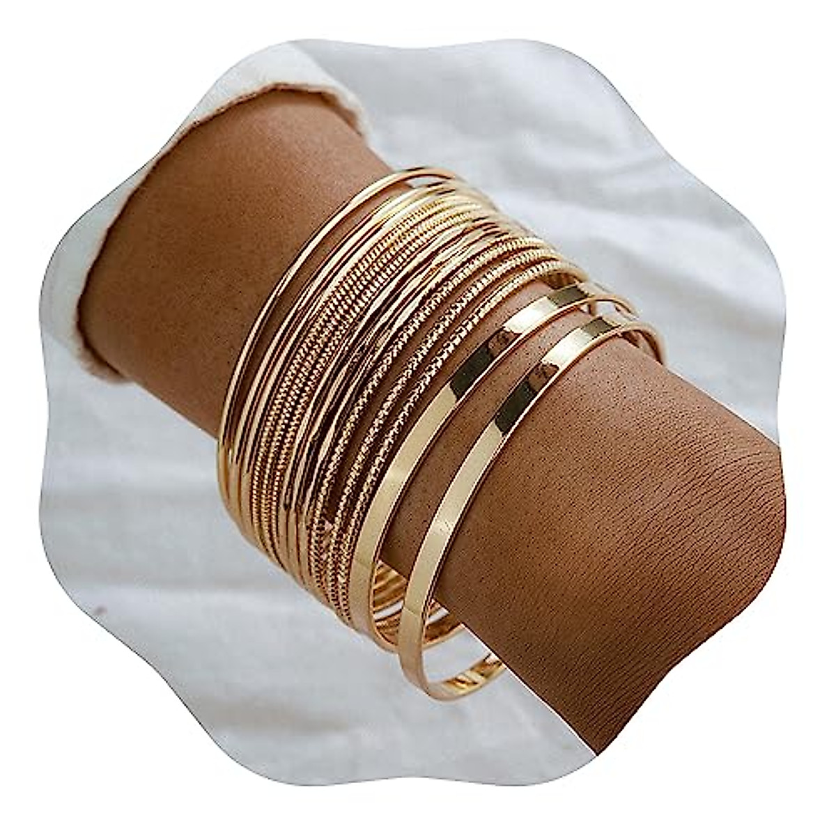Xerling 14Pcs Gold Boho Indian Multi Bangle Bracelet Set for Teen Girls Punk Chunky Stackable Textured Bracelets for Women Layered Cable Smooth Bracelets