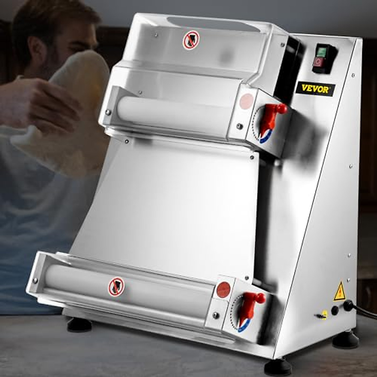 VEVOR Commercial Dough Roller Sheeter 15.7inch Electric Pizza Dough Roller Machine 390W Automatically Suitable for Noodle Pizza Bread and Pasta Maker Equipment