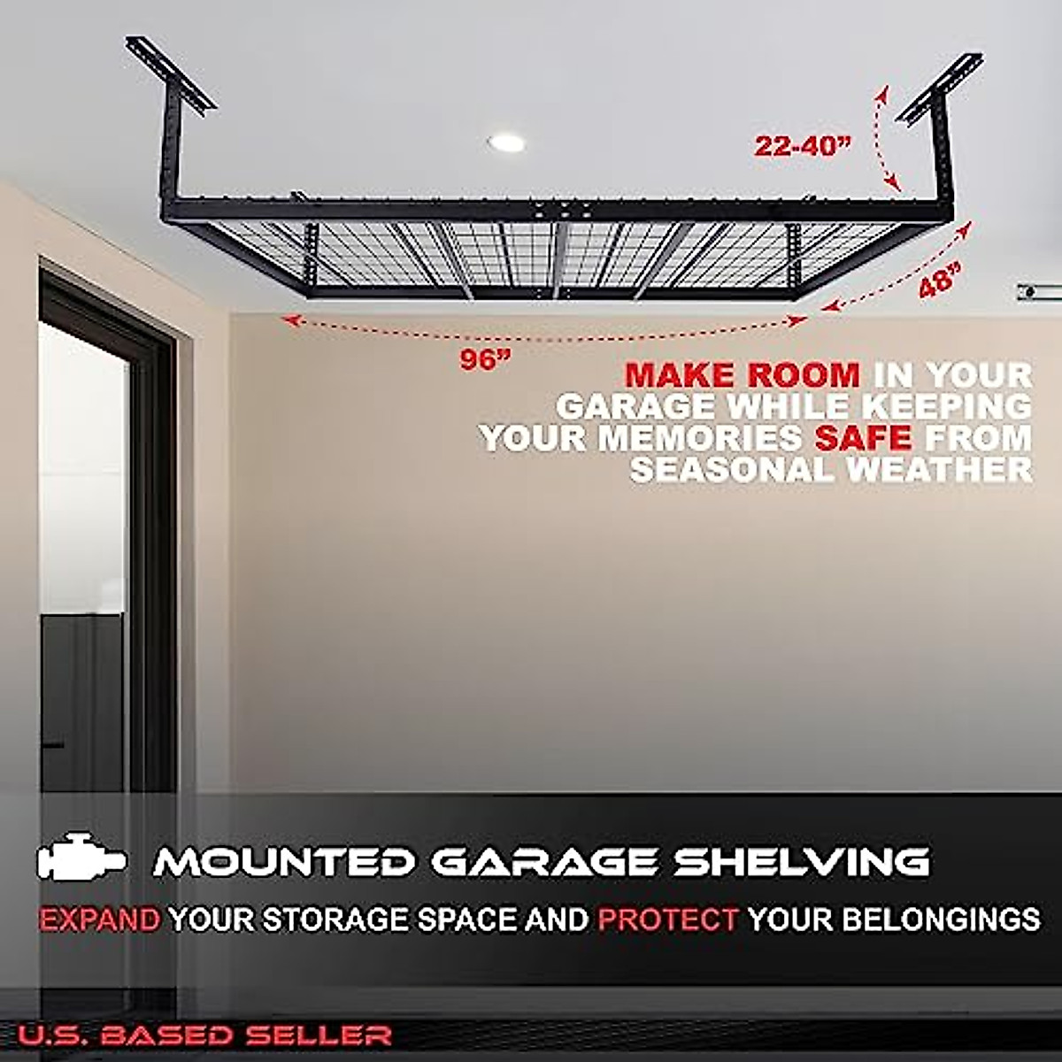 ABN Garage Shelving Ceiling Mounted Storage Racks - 4x8ft Ceiling Garage Storage System for Totes Decorations and More