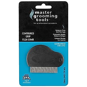 Master Grooming Tools Contoured Grip Flea Combs — Ergonomic Combs for Removing Fleas, Black, 3-inch