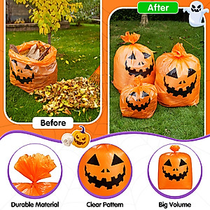 Qilery 18 Pcs Halloween Pumpkin Leaf Bags Plastic Lawn Bags with Twist Ties Fall Yard Trash Bags Reusable Yard Waste Bags Halloween Goodie Bags for Halloween Garden Outdoor Party Favors Decorations