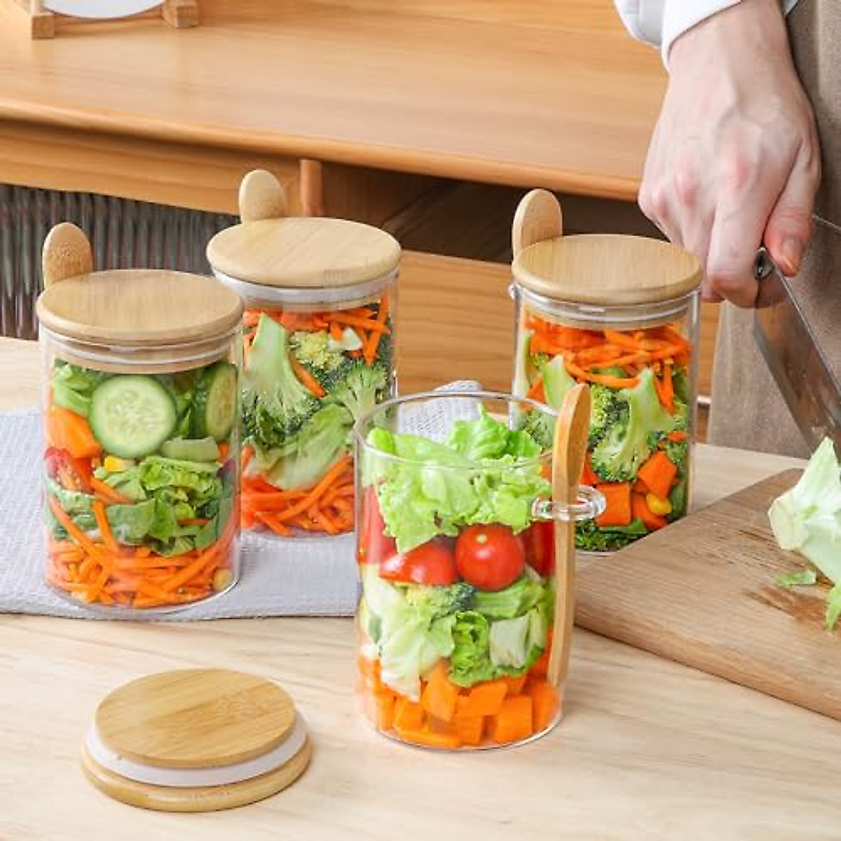 ComSaf 19oz Glass Jars with Lids and Spoons Set of 6, Sugar Coffee Containers Salt Spice Jars, Jars with Spoons for Loose Tea, Candy, Brown Sugar, Nuts, Overnight Oats Containers with Lids,