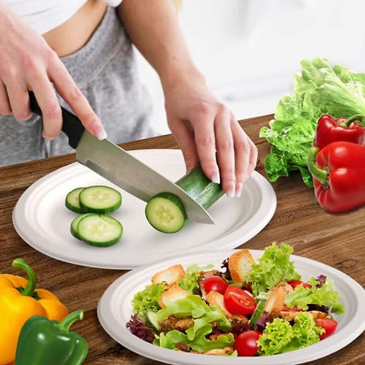 WDF 50Pack Oval Paper Plates Disposable - 10" x 12" White Paper Plates Heavy Duty Dinner Size Large Disposable Platter for Happy Thanksgiving Plates Serving Tray Baby Shower Birthday