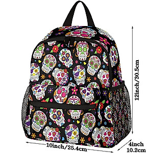 AUUXVA Kids Backpack Mexican Skull Printed Flower Toddler Shoulder Travel Elementary School Bags Preschool for Girls Boys