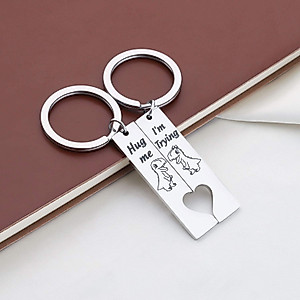 Dinosaur Couple Gift Dinosaur Puzzle Keychain Set Dino Fans Gift BFF T Rex Dinosaur Gift (Hug me I'm Trying set)