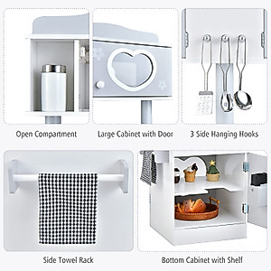 Costzon Kids Kitchen Playset, Double-Sided Wooden Play Kitchen Toy Set w/Realistic Sound, Oven, Ice Cube Dispenser, Utensils, Sink, Large Storage Space, Pretend Chef Cooking Set for Toddlers