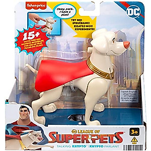 Fisher-Price DC League of Super-Pets Toy Talking Krypto Poseable Figure with Sounds and Phrases for Preschool Kids Ages 3+ Years