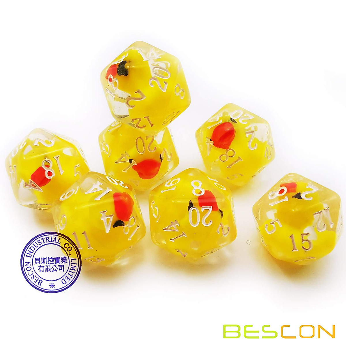 BESCON DICE Yellow Duck 20 Sides Dice Set of 5, Duck D20 5pcs Set