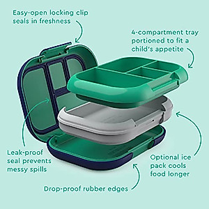 Bentgo® Kids Chill Lunch Box - Bento-Style Lunch Solution with 4 Compartments and Removable Ice Pack for Meals and Snacks On-the-Go - Leak-Proof, Dishwasher Safe, Patented Design (Green/Navy)