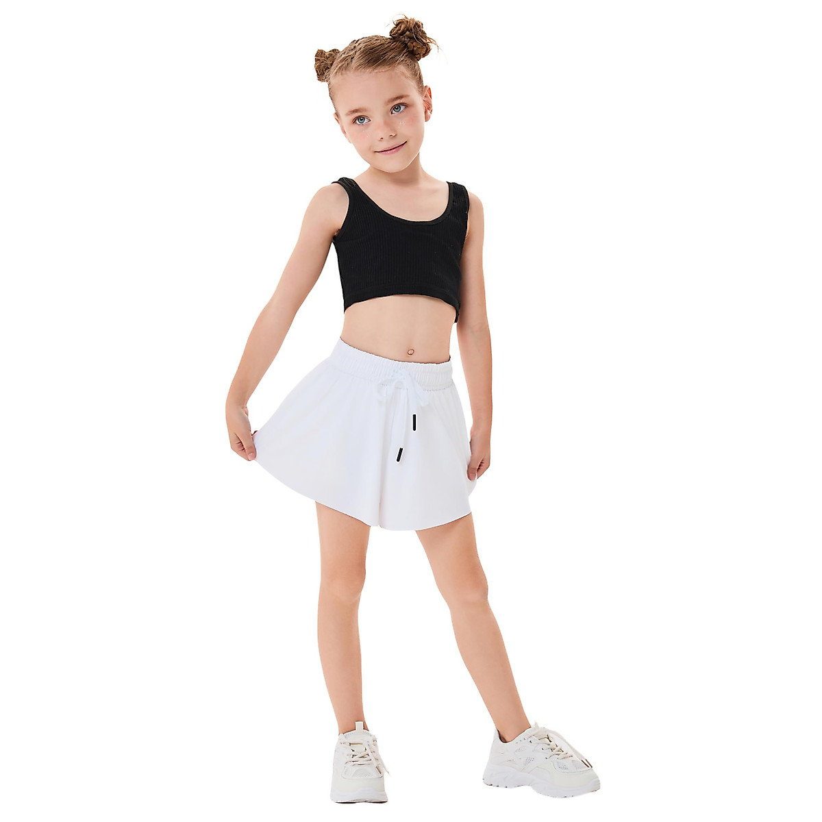 Girls 3 Pack Flowy Shorts with Spandex Liner 2 in 1 Youth Skirts for Fitness Running Sports Skort with Pockets Size 4 Set 04