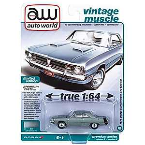 1971 Dart Swinger 340 Special Light Gunmetal Gray Met w/Black Tail Stripe Vintage Muscle Ltd Ed 1/64 Diecast Model Car by Auto World 64362-AWSP105 A