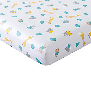 3-Piece Cotton Animals Jungle Crib Bedding Set. Standard Size Set Includes Quilt, Crib Sheet, Changing Pad Cover. Elephant Hippo Bear Giraffe Set, Safari Comforter Set for Boys and Girls