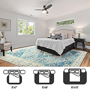 BESTSWEETIE Area Rug 5x7 Rugs for Living Room 5 x 7 Washable Rugs Non Slip Vintage Boho Living Room Rugs for Bedroom Dining Room, Distressed Pattern Carpet, Blue Multi