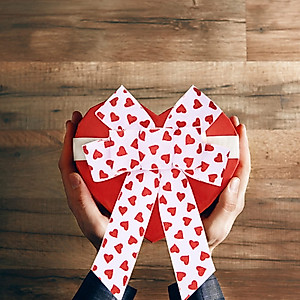 Gift Ribbon, Curling Ribbon Wired for Gift Wrapping, 2.5" 10 Yards Heart Pattern, Gift Wrap Ribbon for Bows Bridal Wedding Anniversary Ceremony Decorations