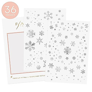Flash Tattoos Winter Frost Metallic Temporary tattoos-2 sheet mini pack | Includes over 36 premium silver foil snowflake tattoos | snowflake glitter, snowflake sticker, Frozen party favor, winter wonderland party supplies