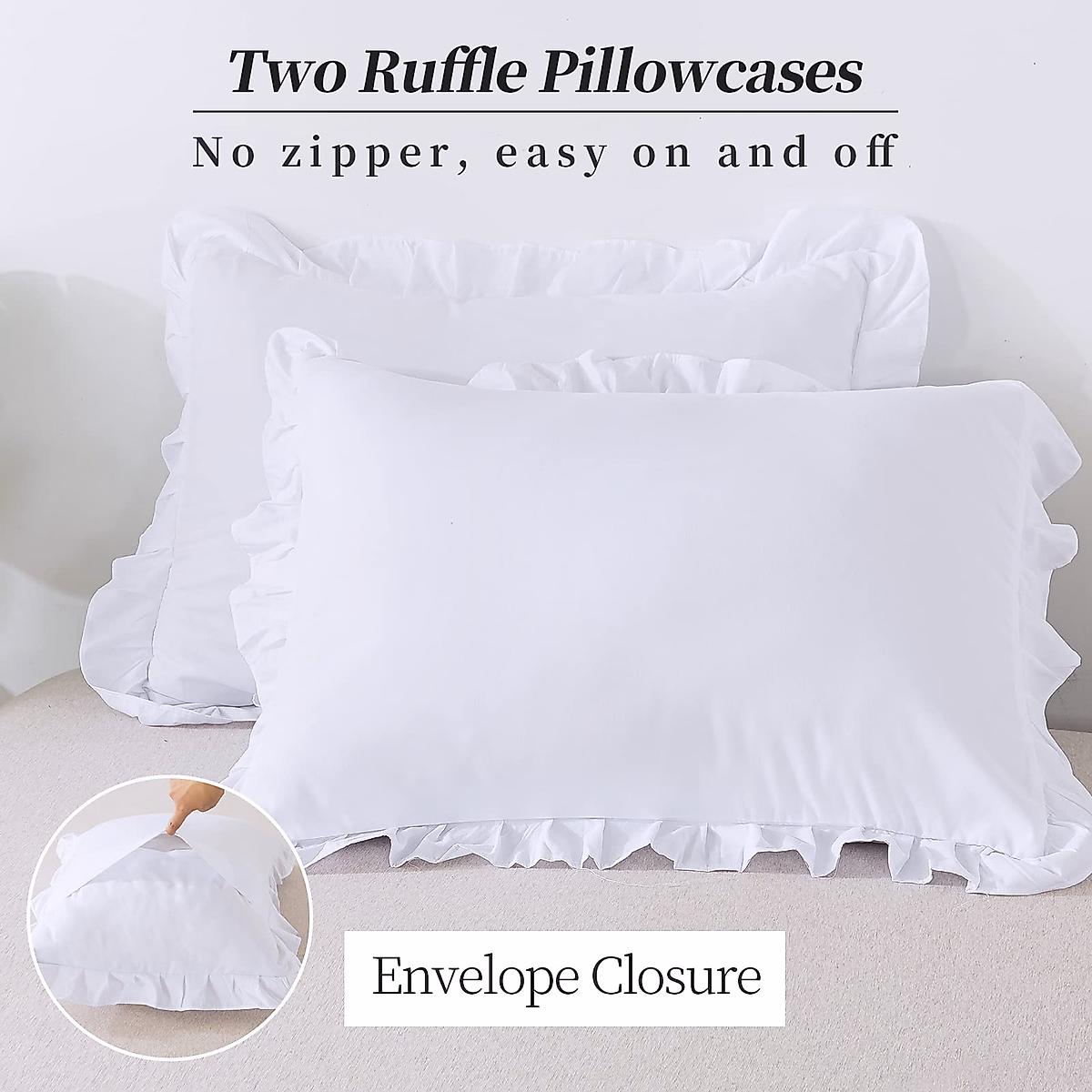 Andency White Ruffle Duvet Cover Full(79x90Inch), 3 Pieces Farmhouse Shabby Chic Ruffled Duvet Cover, Soft Microfiber Duvet Cover Set with Zipper Closure, Corner Ties