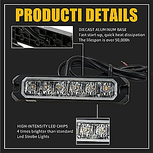 FXC 2pack Ultra Slim 6-LED Flashing Strobe Lights for Truck Car Vehicle LED Grille Light Emergency Beacon Caution Hazard Warning Lights Green/White