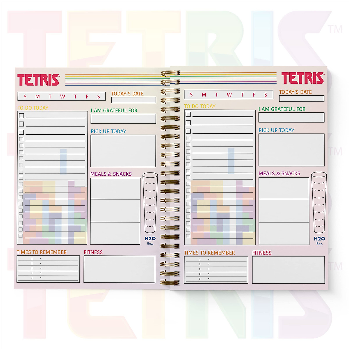 Tetris To Do List Daily Task Checklist Planner Time Management Notebook by Bright Day Non Dated Flex Cover Spiral Organizer 8.25 x 6.25