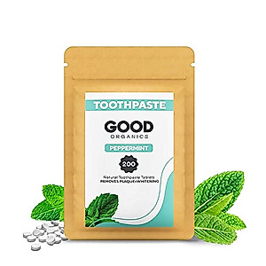 Good Organics - Toothpaste Tablets, Natural Toothpaste Tabs to Remove Plaque & Whiten Teeth, Zero Waste Toothpaste with Xylitol, Travel Toothpaste, Fluoride-Free, Minty Flavor, 200 Counts