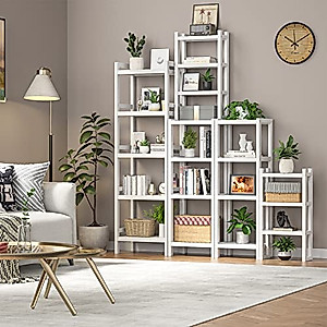 Homykic Bamboo Bathroom Storage Shelf, 7-Tier Detachable Narrow Shelf Freestanding Towel Rack Wood Corner Stand Organizer for Corner, Bathroom, Living Room, Bedroom, Kitchen, White