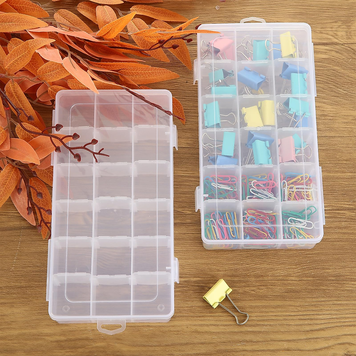 LOLYSIC 10 Pack 18 Grids Plastic Compartment Container, Clear Plastic Organizer Container Storage Box with Dividers for Jewelry, Art DIY Crafts, Washi Tapes, Beads, and Small Parts