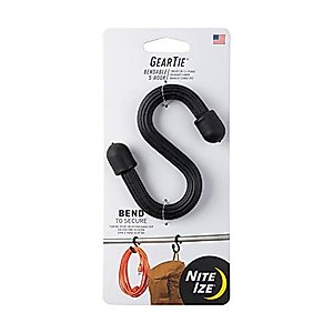 Nite Ize Gear Tie Bendable S-Hook, Flexible S-Hook Hanger for Garage, Closet, Kitchen and Plants, Black