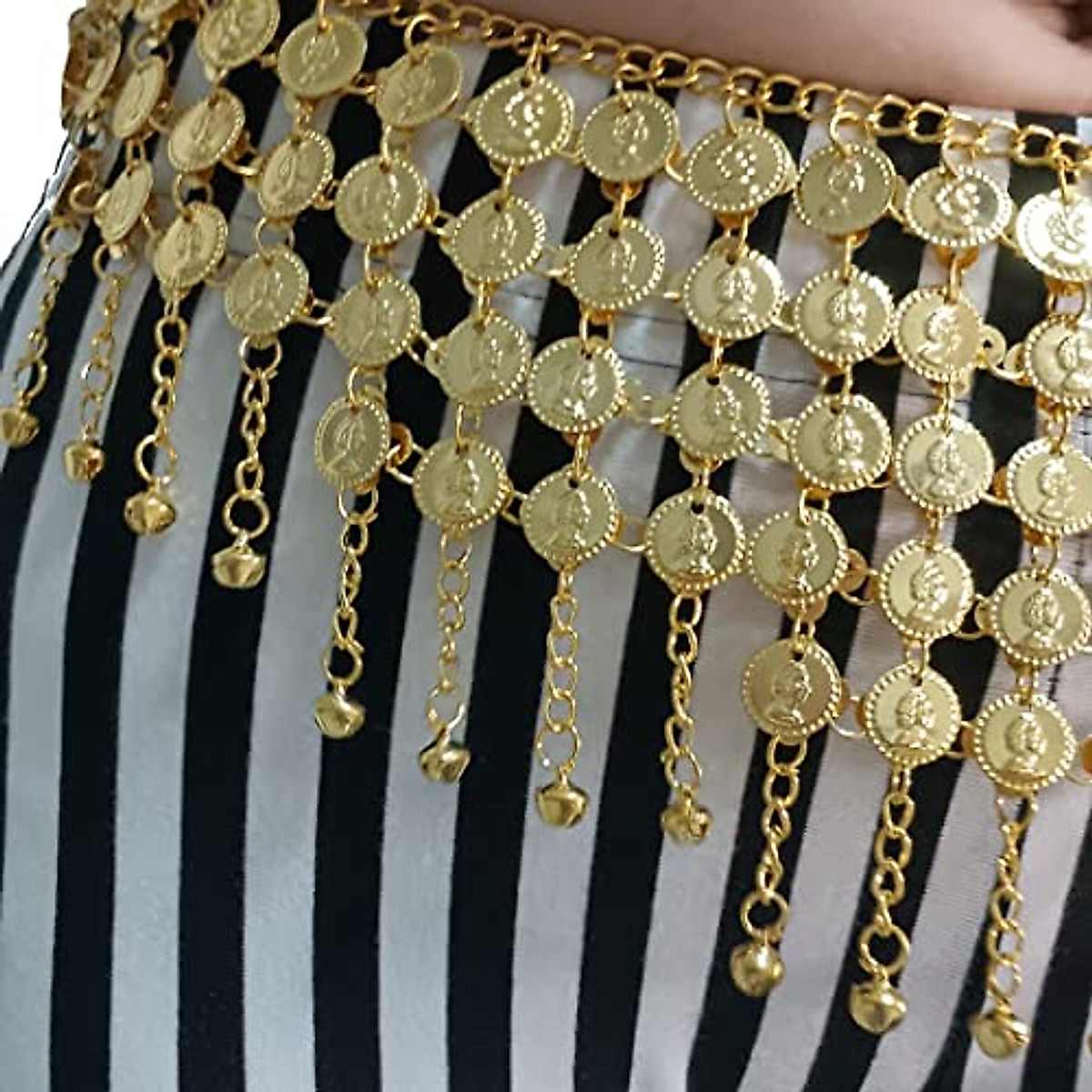 ZLTdream Women's Belly Dance Tower Shape Metal Hip Scarf Gold
