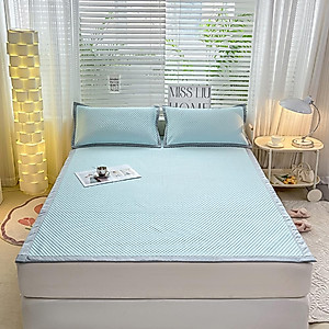 ZIQINPSQ Cooling Mattress Topper Set with Pillowcase Good Heat Conduction Sleeping Mat for Summer Hot Sleepers Breathable & Nonslip Bed Pad (Light Blue, Twin XL)