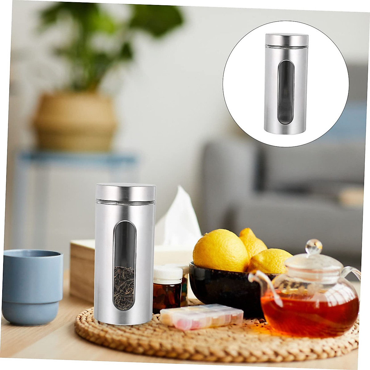 OKUMEYR 1Pc Glass Stainless Steel Airtight Storage Bottle for Kitchen Versatile Food Storage Container with Lid for Household Use for Storing Spices Snacks and More